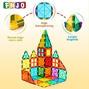 FNJO Magnetic Tiles, 100PCS Building Blocks, Magnets Building Set, STEM Toys Christmas Toy Gift for Kids Boys and Girls