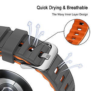 Tasikar No Gap Bands Compatible with Samsung Galaxy Watch 7/6/5/4 Band 40mm 44mm/Watch 6 Classic Band 43mm 47mm/Watch 5 Pro/4 Classic, Soft Silicone Sport Strap for Women Men, Grey Orange