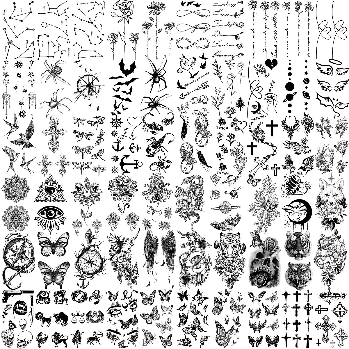 77 Sheets Temporary Tattoo for Women and Men, Half Sleeve Realistic Temporary Tattoos Lion Wolf Owl Elk Snake Butterfly Rose for Girls Boys, Waterproof Fake Tattoos for Adults Chest Shoulder Neck Hand