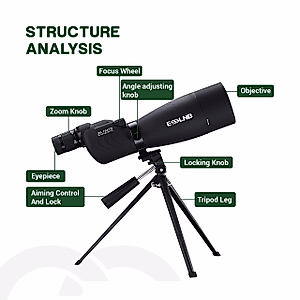 ESSLNB Spotting Scope with Tripod Cell Phone Adapter 25-75 X 70 BAK4 Waterproof Straight Spotting Scopes for Target Shooting Hunting Bird Watching