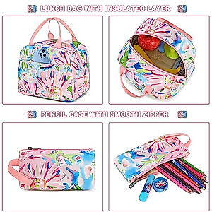 BTOOP Girls School Backpack Set Floral Schoolbag Laptop Bookbag Insulated Lunch Tote Bag Purse Teens Kids