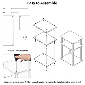 HMYHUM Clear Acrylic Side Table, 3-Tier End Table for Living Room, Small Bedside Table/Nightstand for Bedroom, Home Accent Table, Frame Design, 15.7" L x 11.8" W x 23.2" H