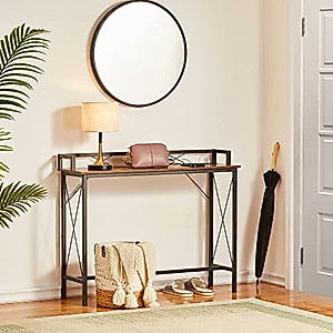 VECELO 39.4" Couch Side & Console Table with 2 Outlet and 2 USB Ports, Narrow Entryway Furniture with Baffle, Extra Long 9.8 Feet Power Cord and Rest Rails, 39.42" L x 11.8”W x 31.5" H, Brown