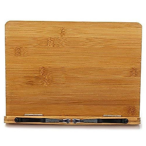 Bamboo Book Stand,wishacc Adjustable Book Holder Tray and Page Paper Clips-Cookbook Reading Desk Portable Sturdy Lightweight Bookstand-Textbooks Books