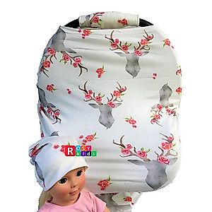 Rosy Kids Stretchy Infant Car Seat Canopy Cover, Jersey Car Seat Cover Elastic Nursing Scarf Privacy Cover with Matching Car Seat Handle Cover and Baby Hat, Color08JY05