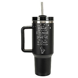 Elanze Designs Pooh Classic Bear Braver Stronger Smarter 40 oz. Stainless Steel, Large Water Bottle Coffee Mug, Spill & Leak Resistant, Thermal Travel Tumbler with Handle, Lid & Straw, Black