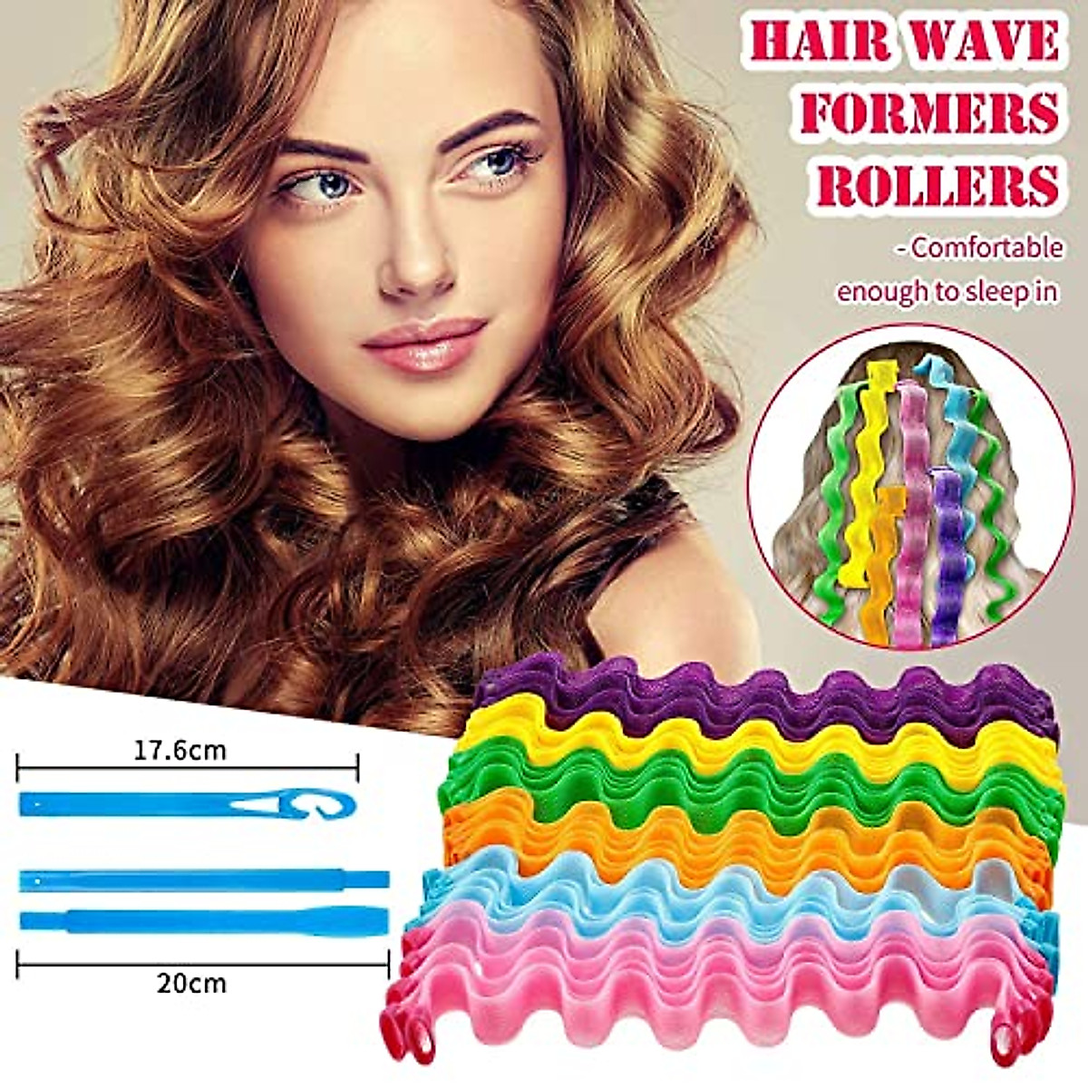 30 Pieces Hair Wave Curlers Spiral Curls Styling Kit No Heat Hair Curlers Heatless Hair Rollers with 2 Pieces Styling Hooks for Most Hairstyles (30 cm, Mixed Color)