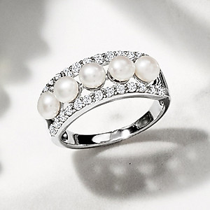 Ross-Simons 4.5mm Cultured Pearl and .70 ct. t.w. White Topaz Ring in Sterling Silver. Size 7