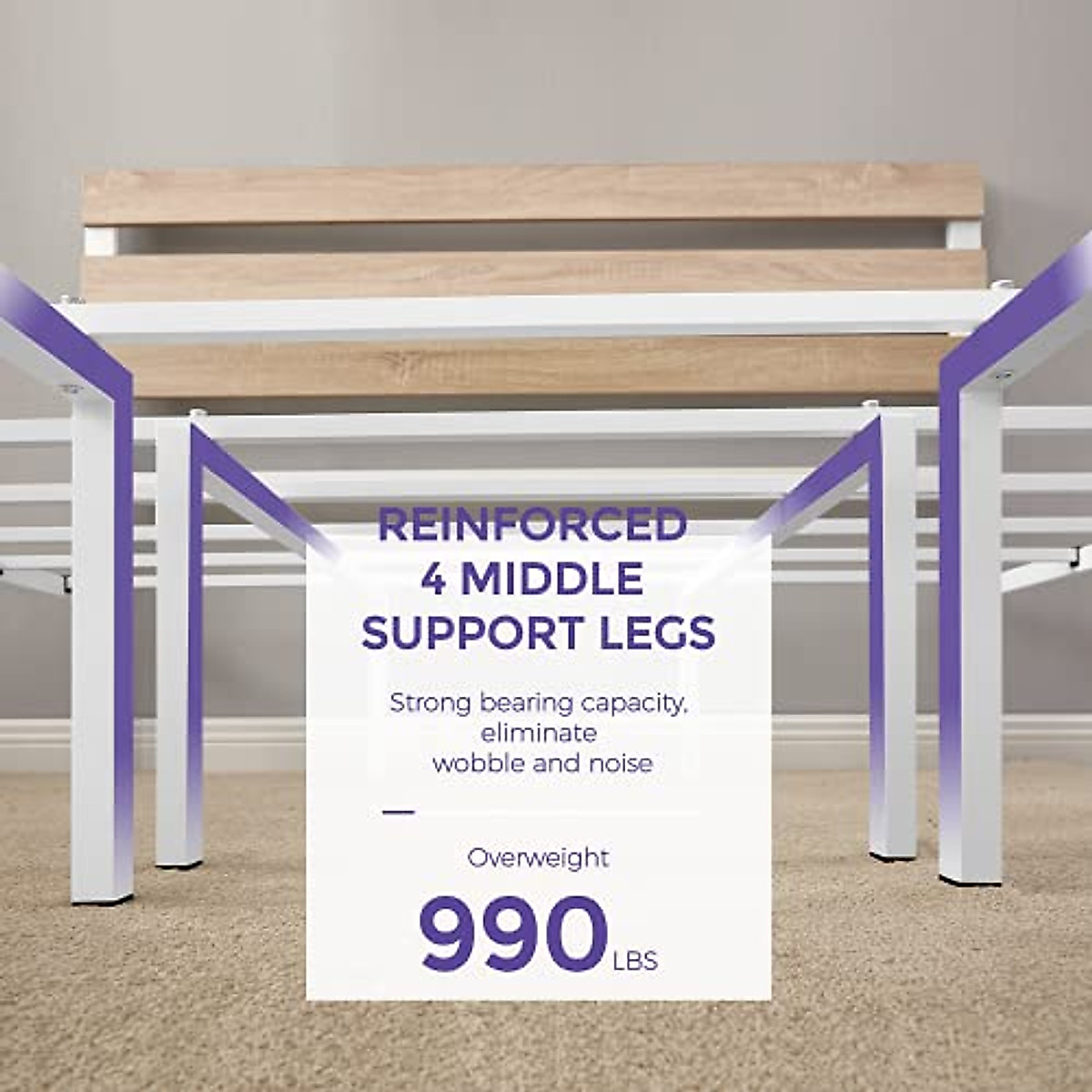 GreenForest Bed Frame Queen Size with Wooden Headboard Platform Bed with Metal Support Slats and Twin Bed Frame Tool-Free Assembly Metal Platform