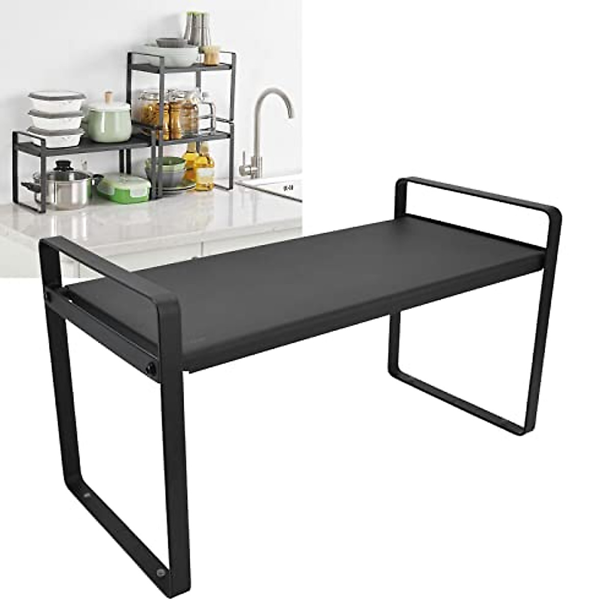 Kitchen Shelf, Large loadbearing Cabinet Shelf Stand Multifunction for Office Kitchen Bathroom 21 * 51cm Long Black Carbon Steel