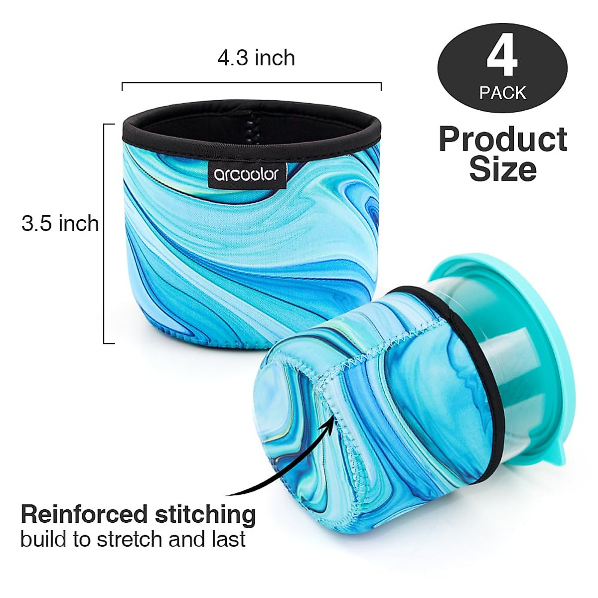 ARCOOLOR Ice Cream Neoprene Sleeve, Reusable Insulated Sleeves for Ninja Creami Pints, Compatible with NC501, NC500 Series Deluxe Ice Cream Maker Containers -Containers not Included (24oz, 4 Pack)