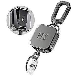 ELV Retractable ID Badge Holder, Heavy Duty Metal Body and Upgraded Dyneema Cord, Carabiner Key Chain Metal Keychain with Belt Clip and 31 inch Wire Extension, Hold Up to 15 Keys and Tools