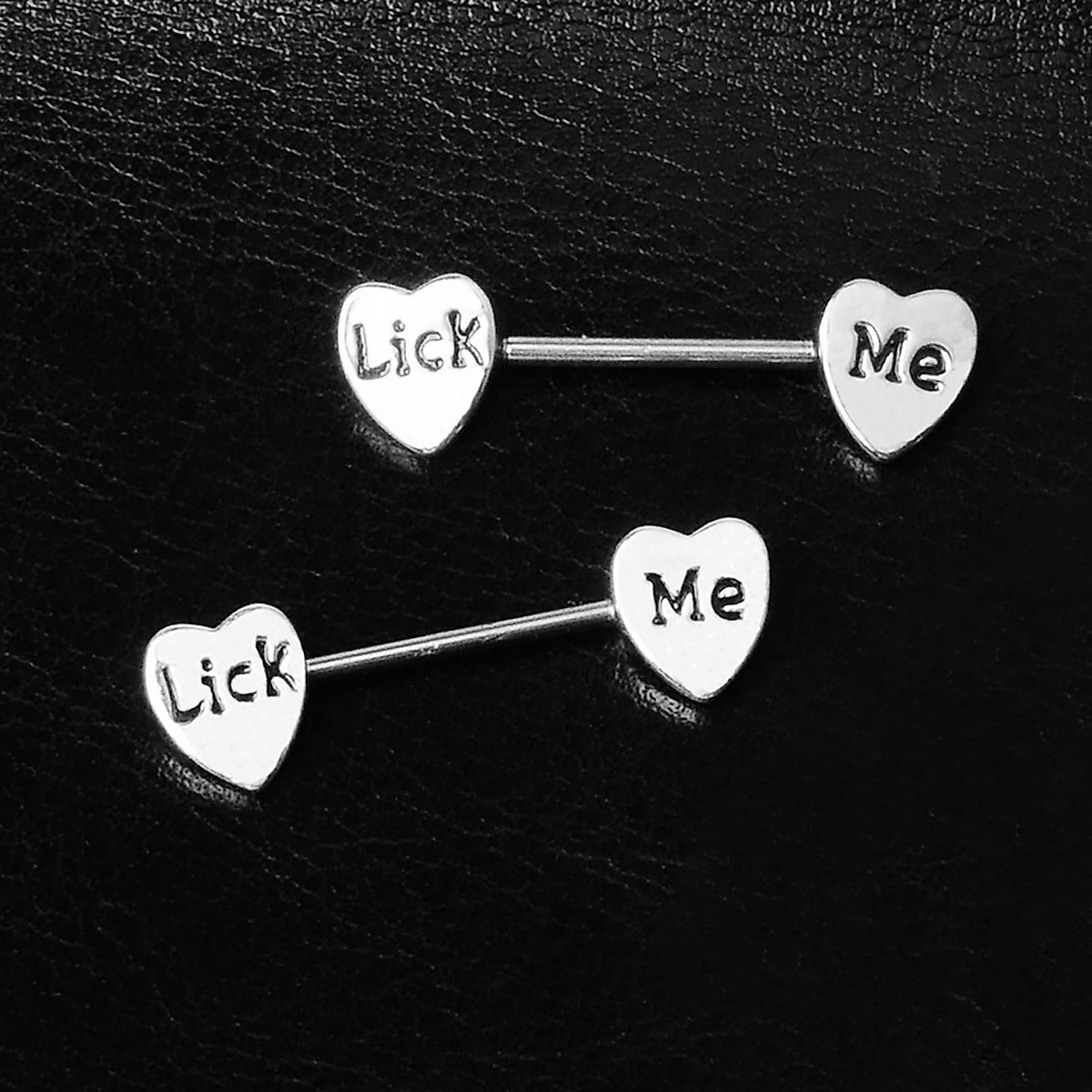 14G Stainless Steel Nipple Rings Silver Heart Shaped Cum Here Lick Me Letter Straight Barbell Bars Tongue Ring 16mm(5/8 Inch) Body Piercing Jewelry