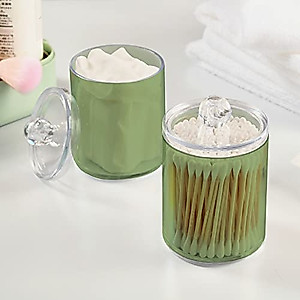 xigua Light Green 2 Pack Qtip Holder Dispenser with Lid,Apothecary Jars Plastic Cotton Swabs Cans Clear Bathroom Storage Canister for Cotton Ball, Cotton Swab, Cotton Round Pads, Floss26