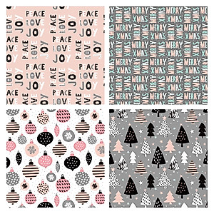 WRAPAHOLIC Christmas Kraft Wrapping Paper Roll - Pink and Grey Christmas Set for Holiday, Party Deco - 4 Rolls - 30 Inch X 120 Inch Per Roll