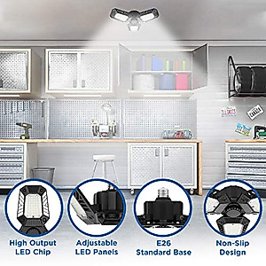 Hudson 6W LED Garage Light - 6000K Cool White deformable LED Shop Light (60W Equivalent) - E26/E27 Standard Screw Based Adjustable LED Light for Ceiling Fixture - 6000 Lumens Work Shop/Bay LED Light