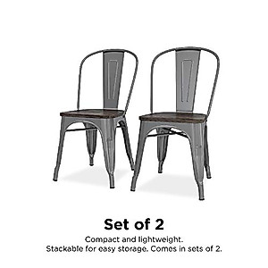 DHP Fusion Metal Wood Seat, Silver, Set of 2, Dining Chair
