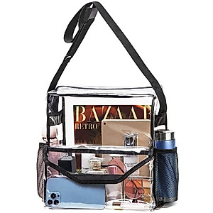 Vorspack Clear Tote Bags - Stadium Approved Clear Bag Clear Stadium Bag with Adjustable Strap Zipper Closure for Sports Events Concerts Work College - Black