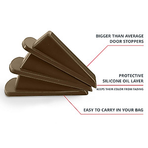 Rubber Door Stoppers for Bottom of Door - Security Wedge Door Stops for Concrete, Tile and Carpet Floors - Heavy Duty (4 Pack, Brown)