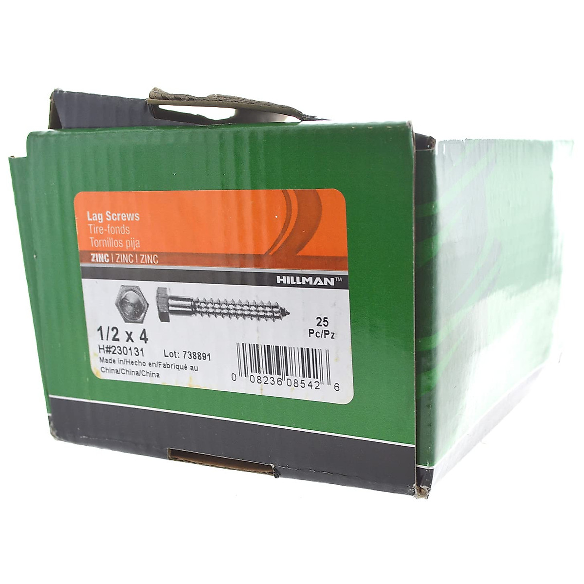 The Hillman Group 230131 Hex Lag Screw, 1/2-Inch X 4-Inch, Zinc (25-Pack)