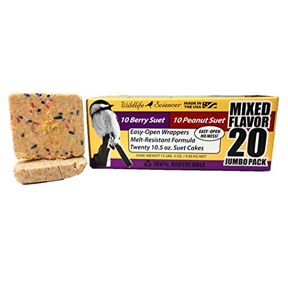 Suet Cake Jumbo Mixed 20 Pack | 10 Peanut & 10 Berry 10.5 oz. Suet Cakes for Wild Birds