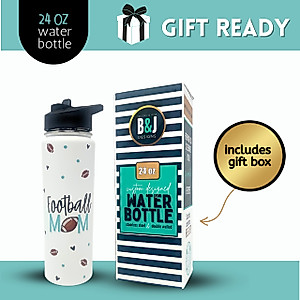 Brooke & Jess Designs Football Mom Tumbler Gifts - Large Insulated Water Bottle with Straw - Stainless Steel Metal 24 oz Travel Cup for Mama, Mother, Wife, Women | Keeps Hot and Cold for Hours