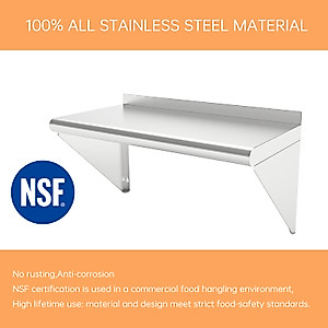 ERUPTA 12 x 24 inches 250 lb, Stainless Steel Wall Mount Floating Shelving, Commercial Stainless Steel NSF Shelf for Restaurant Kitchen, Home Kitchen, Hotel, Food Truk, Garage