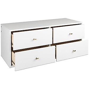 Prepac 4-Drawer Floating Dresser for Bedroom, Modern Dresser Chest of Drawers with Brushed Brass Knobs 16" D x 42.25" W x 17.25" H, White, WDBW-1412-1