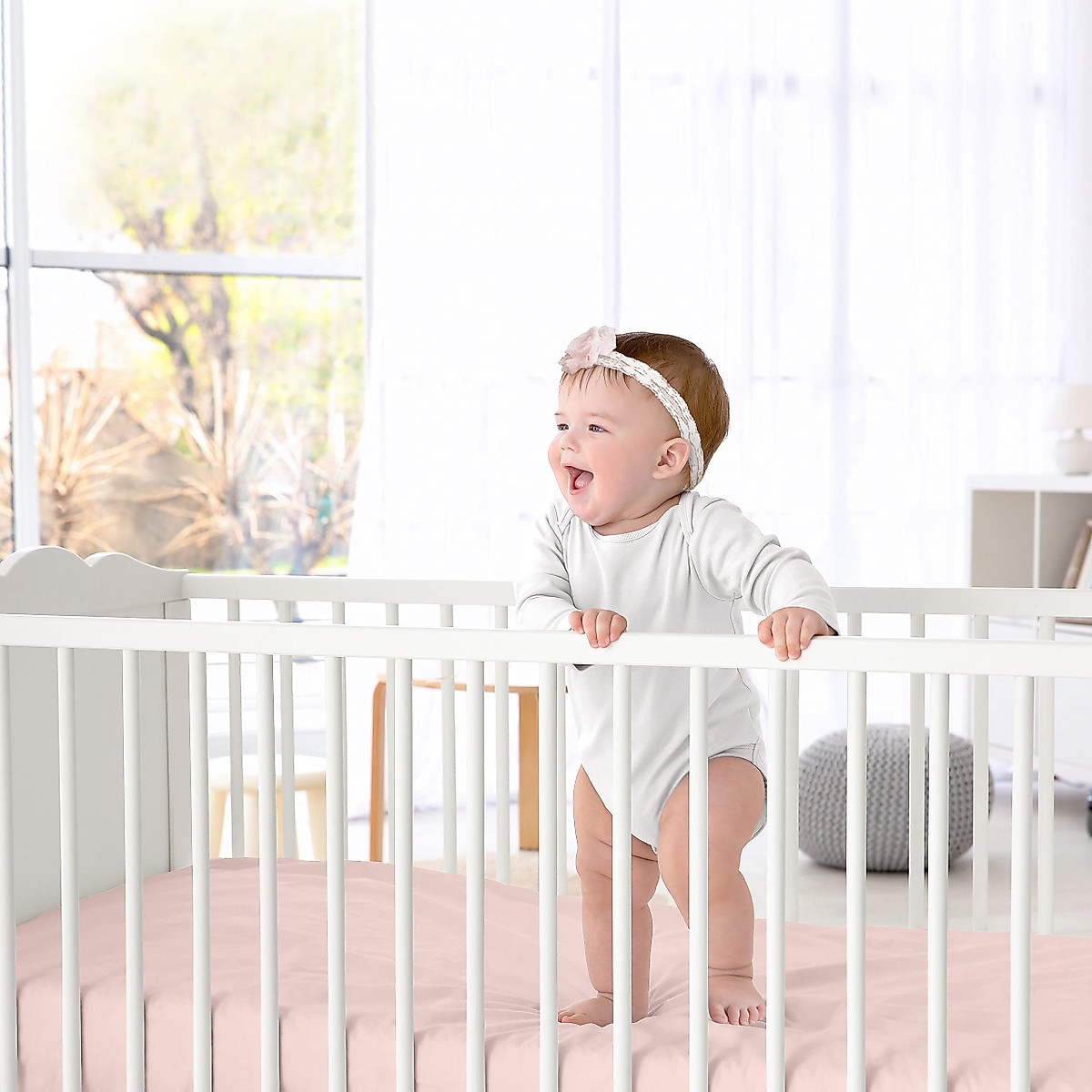 Sweet Jojo Designs Solid Blush Pink Baby or Toddler Fitted Crib Sheet for Celestial Collection by