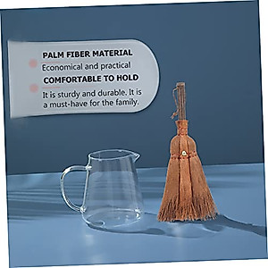 UTHCLO Brown Silk Broom Palm Whisk Broom with Handle Mini Witch for Desk Mini Brush Heavy Duty Desk Short Handle Broom Desk Cleaning Brush Straw Broom Small Natural Handle