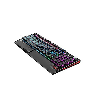 Multimedia Knob Computer Mechanical Keyboard Sandblast Metal Panel,104-Keys Conflict Free Buttons Gaming Keyboard,Dazzle Colour on Both Side, Mouse+Mouse Pads (Black/Raionbow Backlit/Blue Switch)