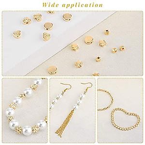 1200 Pieces Spacer Beads Set Star Beads Round Ball Beads Rondelle Faceted Spacer Beads Heart Beads Flower Beads Flat Disc Beads Loose Beads for Bracelet Earring Necklace Jewelry Making (Gold)