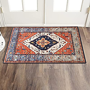 Falflor Vintage Area Rug 2'x3' Non Slip Indoor Door Mat Machine Washable Cotton Throw Rug for Bedroom Low Pile Kitchen Floor Carpet for Entryway Bathroom Laundry Room