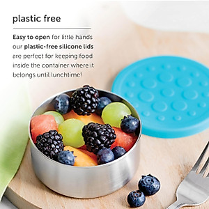 LunchBots 4.5 oz Stainless Steel Dressing Container for Condiments, Dips, Snacks, Dipping Sauce Cups with Silicone Lid, Fits in Lunch Bags and Bento Boxes - Set of 2 (Blue)