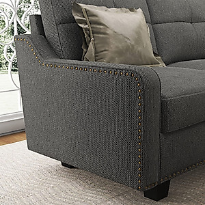 HONBAY Convertible Sectional Sofa with Storage Ottoman L Shaped Couch for Small Apartment Reversible Sectional Sofa for Living Room,Dark Grey