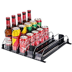 Upgrade Drink Organizer for Fridge, LAKIX Self-Sliding soda Can Dispenser for Refrigerator and Adjustable Width, 12oz to 20oz holds 50+ Cans (White + Black)