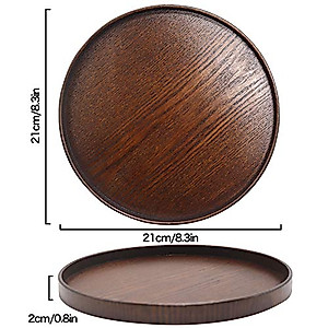 NC Solid Wood Serving Tray, Round Non-Slip Tea Coffee Snack Plate Food Meals Serving Tray with Raised Edges for Home Kitchen Restaurant (8.2inch, Brown)