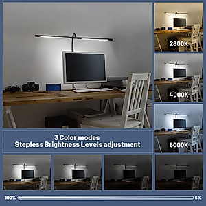 DELIZIO Desk Lamp 34.25in, Architect Lamp for Home Office, 21W Clamp Lamp ,3 Color Modes Stepless Dimming, Modern Eye-Caring Office Light ,Three Head Work Lamp with Remote Control Workbench Lamp