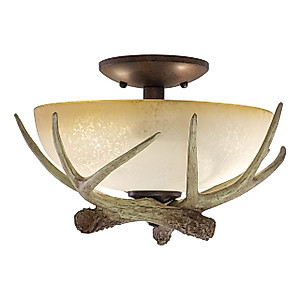 VAXCEL Lodge 2L LED Bronze Rustic Antler Semi Flush Ceiling Light or Fan Light Kit