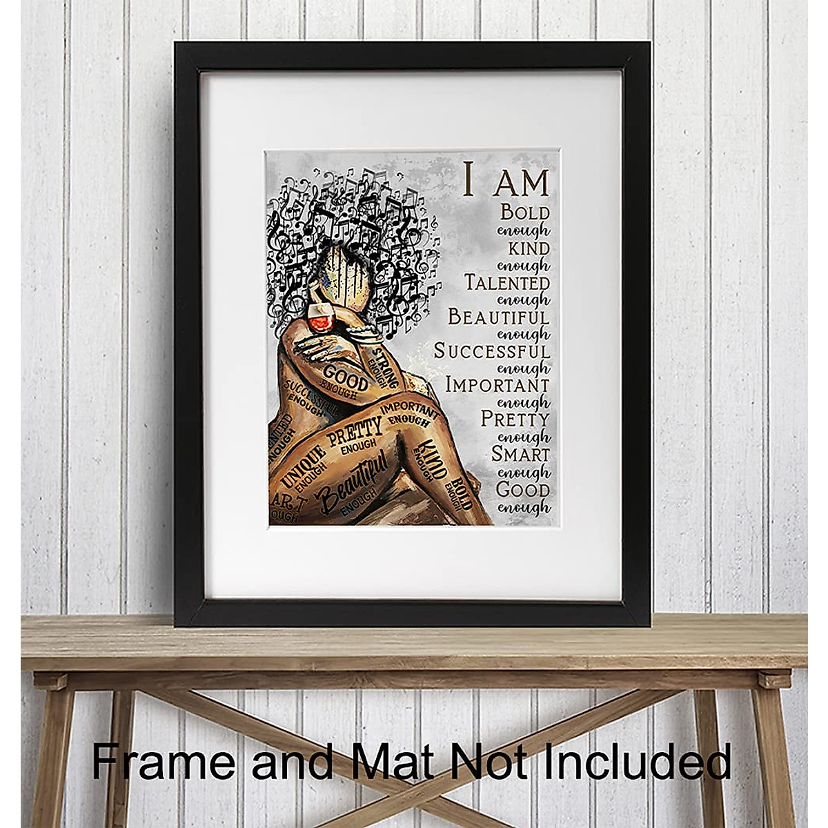 Black African American Art - Positive Affirmations - Positive Quotes Wall Decor - Motivational Posters - Encouragement Gifts for Women - Inspirational Wall Art- Afro Girl - Uplifting Best Friend Gifts