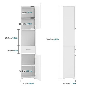 FOTOSOK 71" Tall Thin Corner Floor Cabinet with 2 Doors 1 Dresser, Freestanding Bathroom Storage Cabinet 6 Tier Display Shelf for Living Room Office