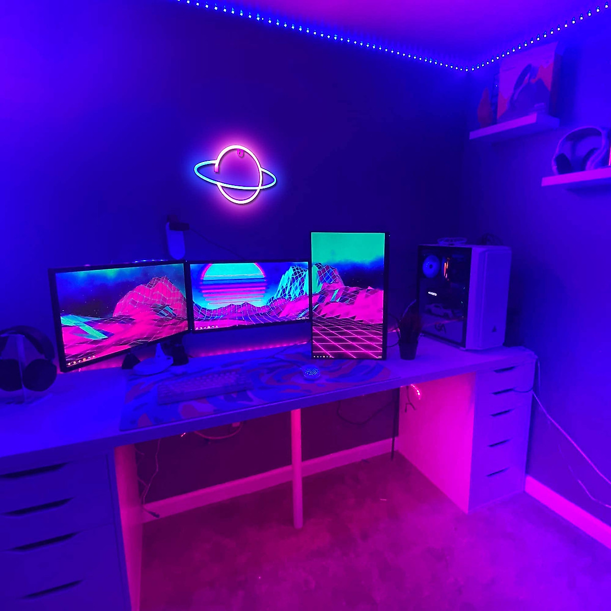 Lumoonosity Blue Pink Planet Neon Sign Blue Controller Gaming Light