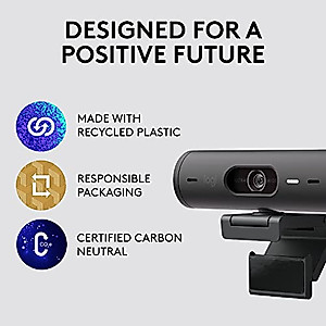 Logitech Brio 501 Full HD Webcam with Auto Light Correction,Show Mode, Dual Noise Reduction Mics, Privacy Cover, Works with Microsoft Teams, Google Meet, Zoom, USB-C Cable - Black