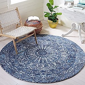 SAFAVIEH Marquee Collection 6' Round Blue/Grey MRQ110N Handmade Mandala Medallion Wool Living Room Dining Bedroom Foyer Area Rug
