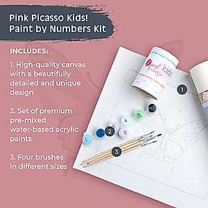 Pink Picasso Kits Paint by Number for Kids Ages 8-12 | DIY Beginner Kids Craft Kit Acrylic Paint Canvas Painting Art Kits & Wall Decor as Seen On Shark Tank | (Butterfly) 8x10-Paint Kit Set