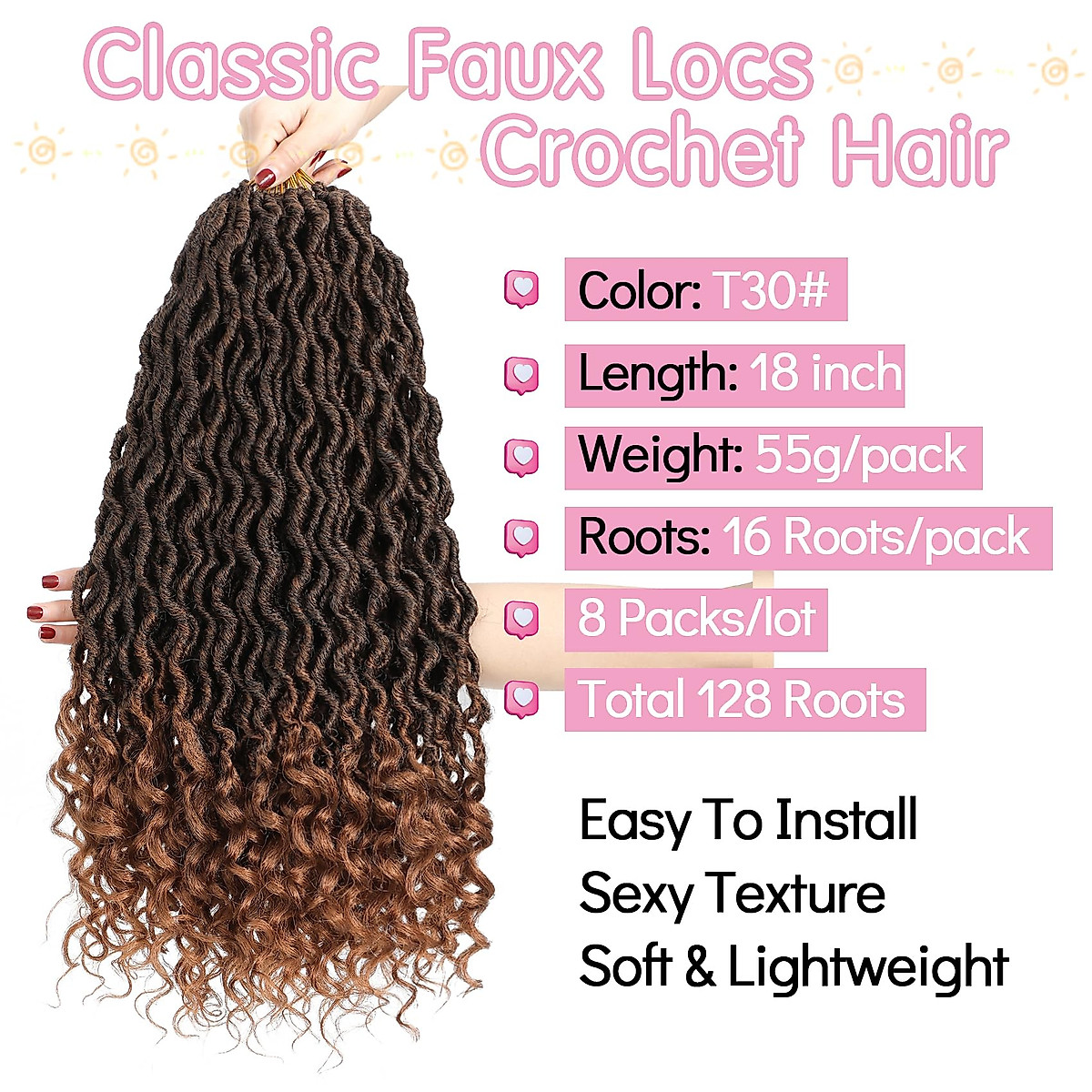 Karida Faux Locs Crochet Hair 18 Inch, 8 Packs Pre Looped Goddess Locs Crochet Hair, Wavy Crochet Faux Locs With Curly Ends, Boho Faux Locs Crochet Hair For Black Women (18 inch, T30#)