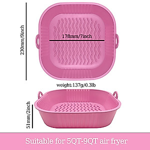 Air Fryer Silicone Liners 9 inch for 5 to 9 QT, 4 Pack Reusable Square Airfryer Basket Bowl Tray Insert Deep Fryer Parts&Accessories (4, 9 inch)