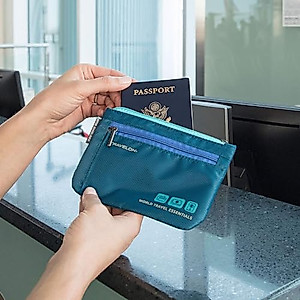 Travelon Travelon World Travel Essentials Set Of 2 Currency and Passport Organizers Travel Tote, Peacock Teal