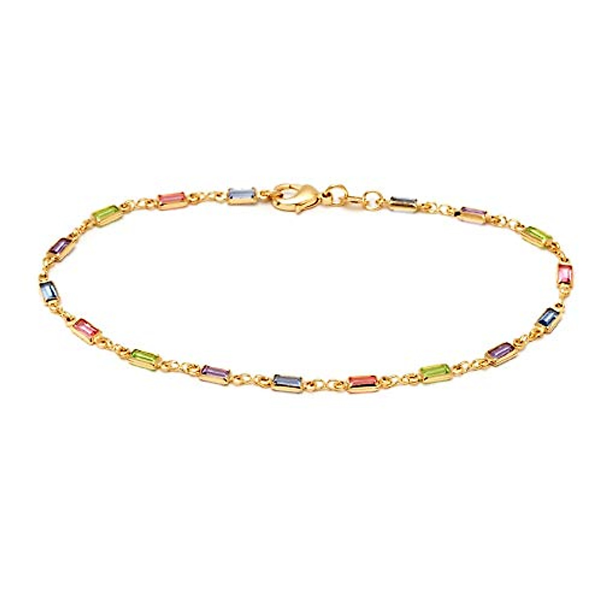 Barzel 18K Gold Plated Baguette Multi Stone Crystal Bracelet For Women- Made In Brazil