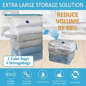 3 Pack Cube Vacuum Storage Bags, Jumbo Vacuum Cubes for Storage Vacuum Sealed, Extra Large Space Saver Vacuum Storage Bags for Bedding, Clothes, Comforters, Blanket, Duvets